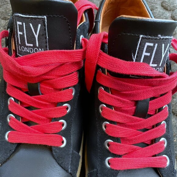 Fly London | Shoes | Fly London Berg Leather Sneaker Black W Red Laces ...